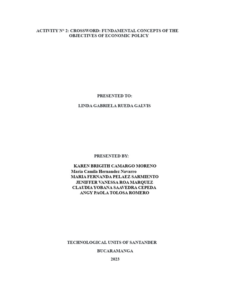 Crossword Fundamental Concepts of Economic Policy Objectives | PDF ...