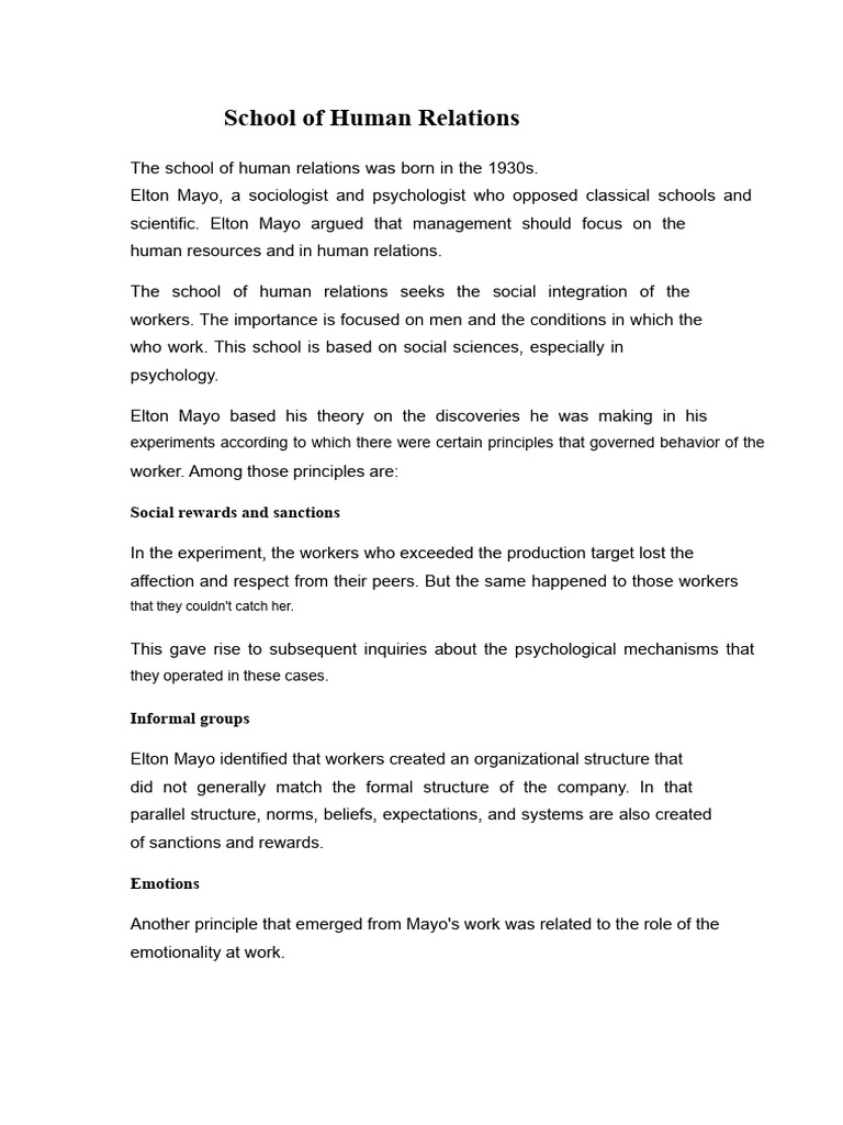 Human Relations School Overview | PDF | Motivation | Motivational