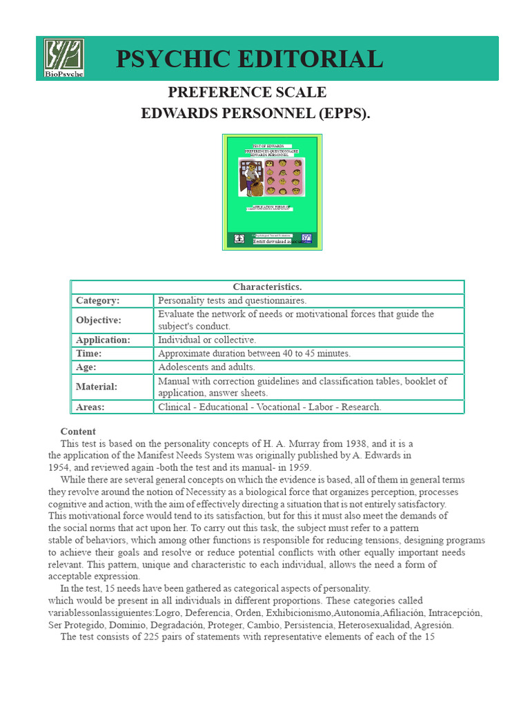EPPS Personality Test Overview | PDF | Social Psychology | Cognition