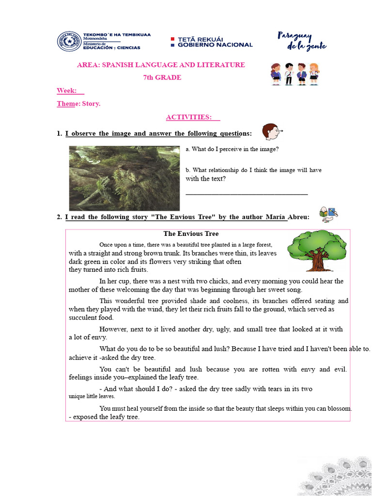 7th Grade Spanish Story Activities | PDF | Trees | Envy