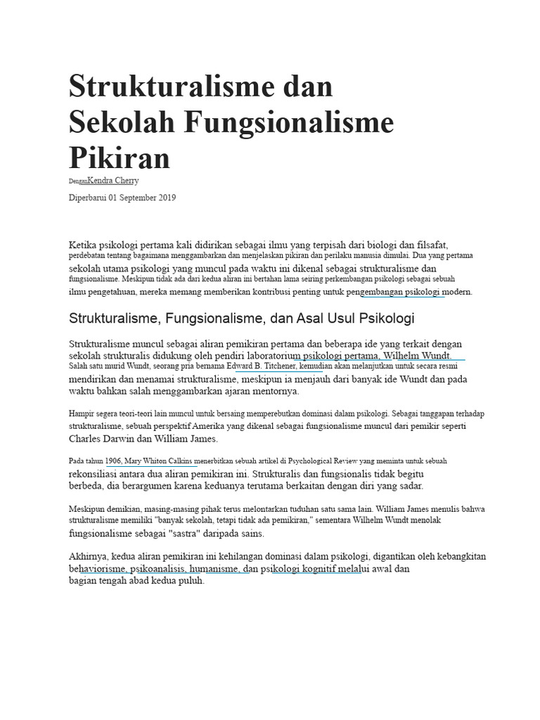 Sekolah Pemikiran Strukturalisme Dan Fungsionalisme | PDF