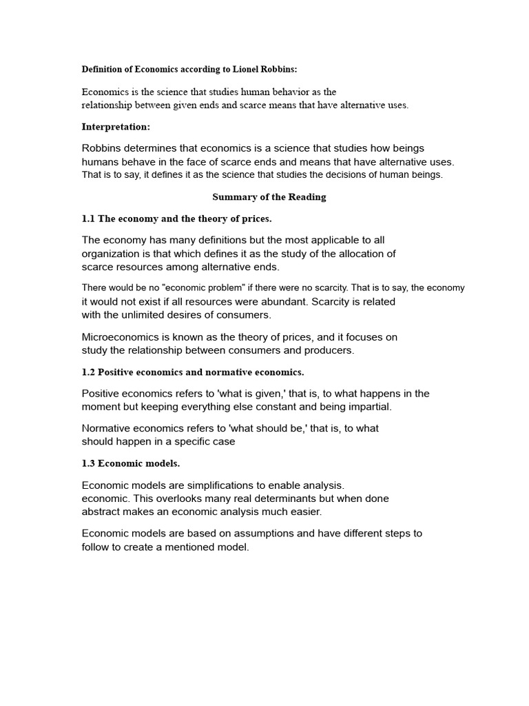 Definition of Economics According To Lionel Robbins | PDF