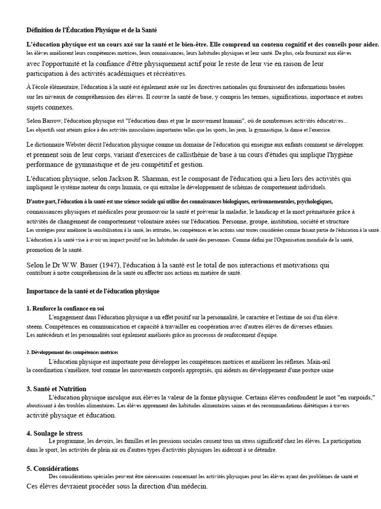 Éducation Physique et Santé : Définition et Importance | PDF ...