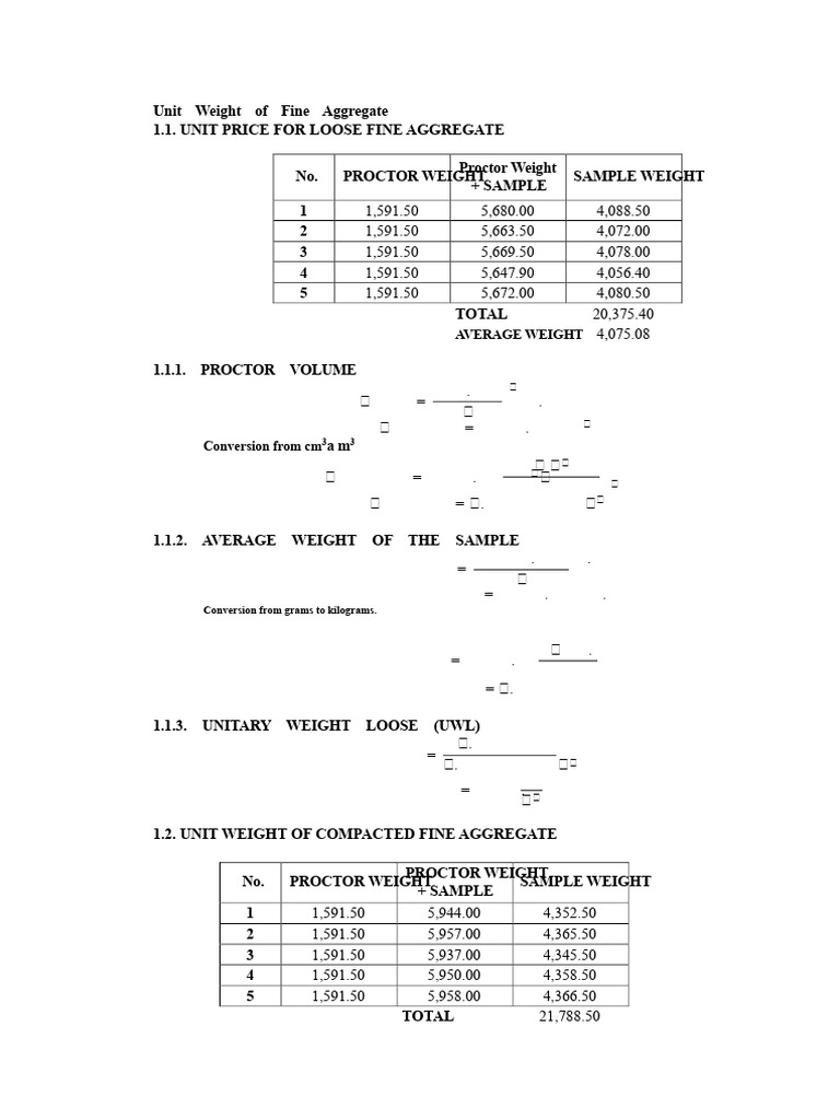 Unit Weight | PDF | Quantity | Mass