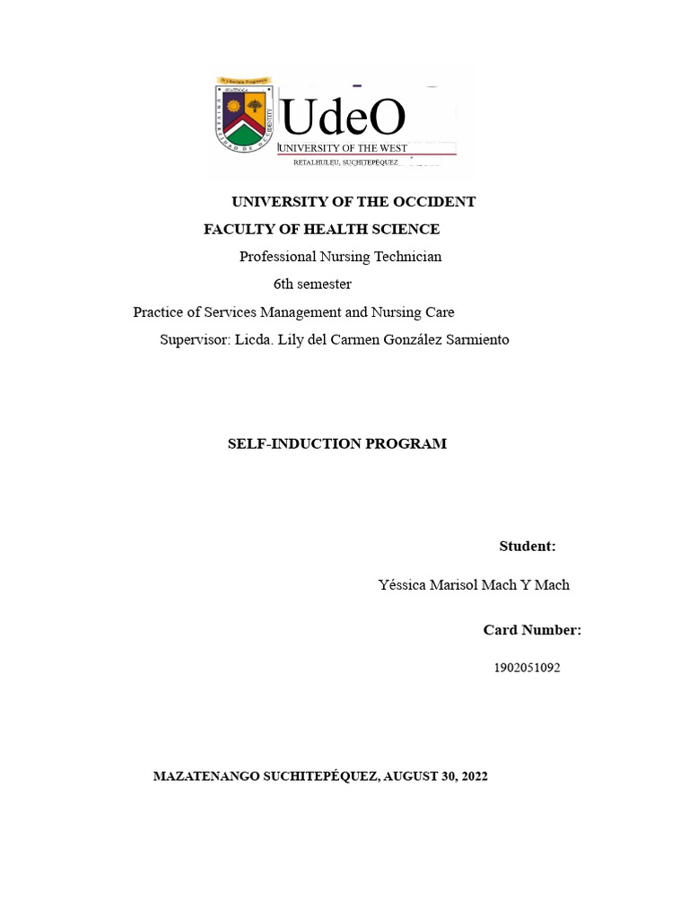 Self-Induction Program | PDF | Nursing | Health Care