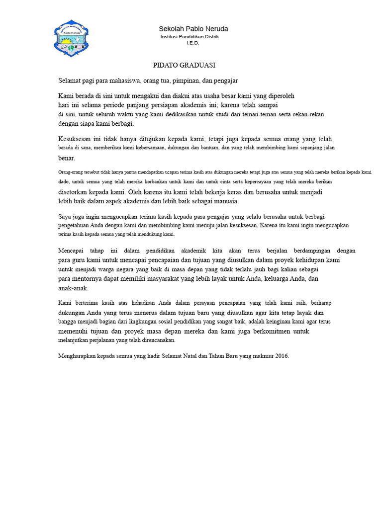 Ucapan Selamat Graduasi Sekolah Neruda | PDF