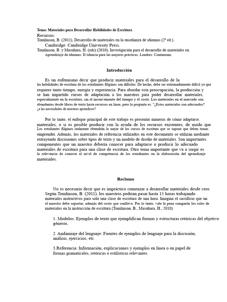 Materiales para Desarrollar Habilidades de Escritura | PDF | Escritura ...