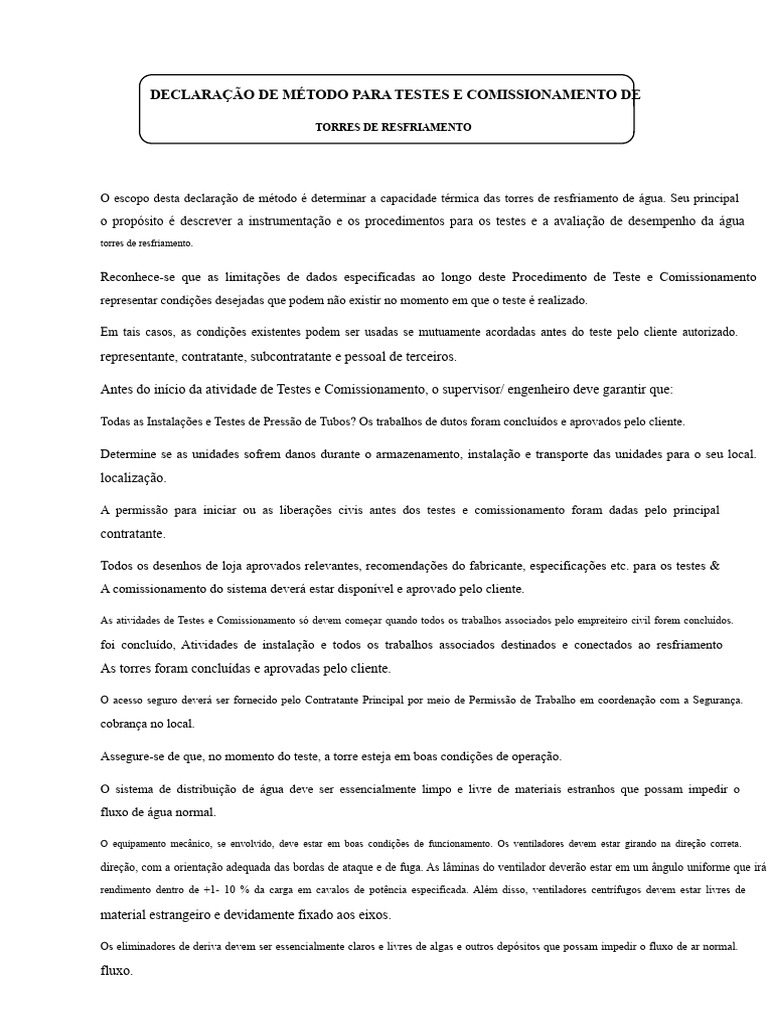 Testes e Comissionamento para Torres de Resfriamento | PDF ...