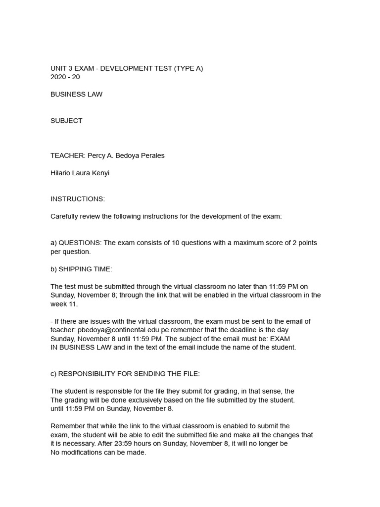 Business Law Unit 3 Exam Instructions | PDF | Trademark | Argument