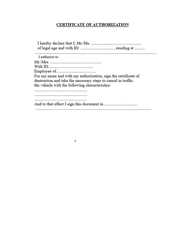 Authorization Certificate | PDF