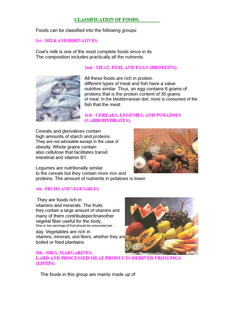 Classification of Foods PDF | PDF | Foods | Nutrition
