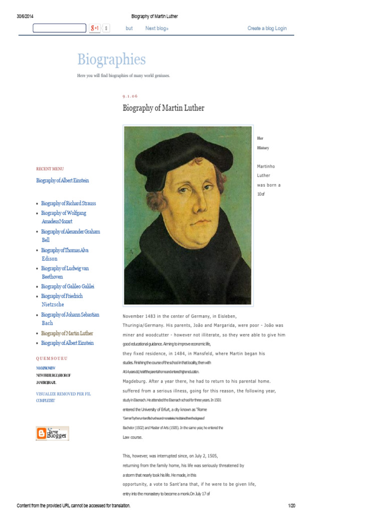 Biographies - Biography of Martin Luther PDF | PDF | Martin Luther | Creed