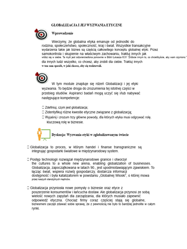 Globalizacja I Jej Wyzwania Etyczne | PDF