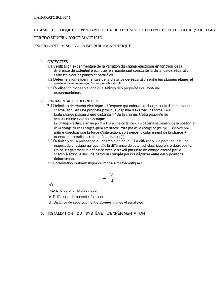 Champ Électrique et Différence de Potentiel | PDF | Champ électrique ...