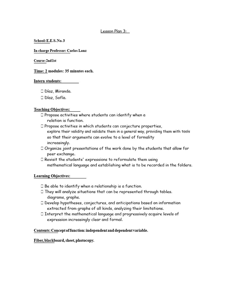 Function Identification Lesson Plan | PDF | Function (Mathematics ...