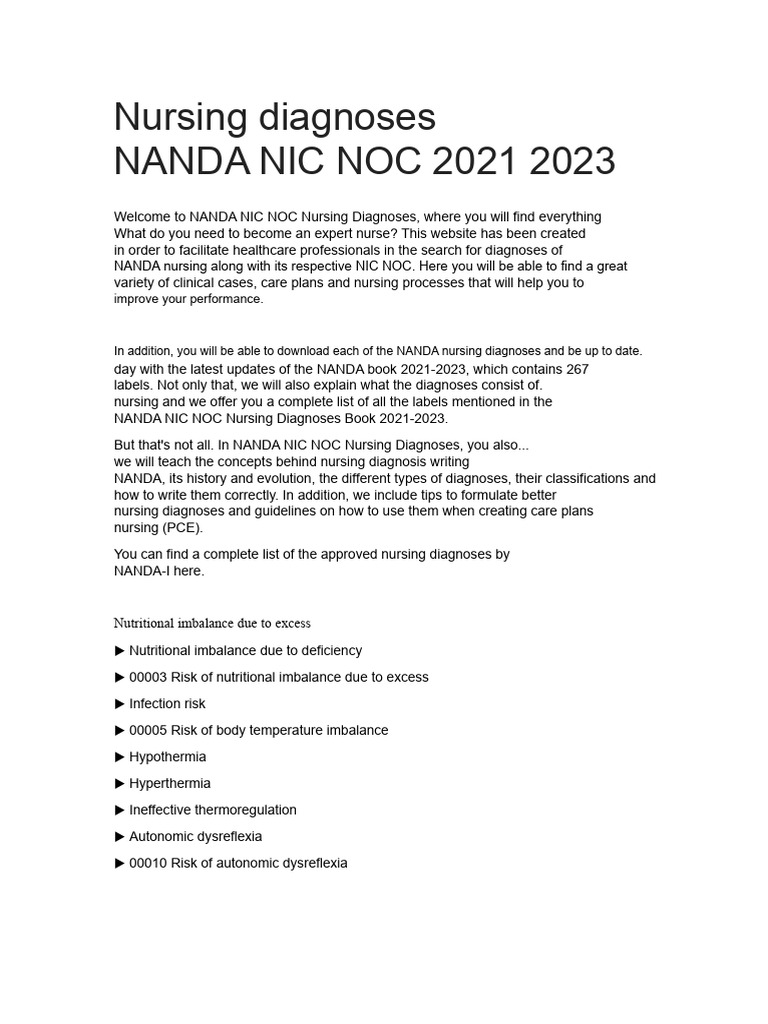 NANDA Nursing Diagnoses Overview 2021-2023 | PDF | Medical Diagnosis ...