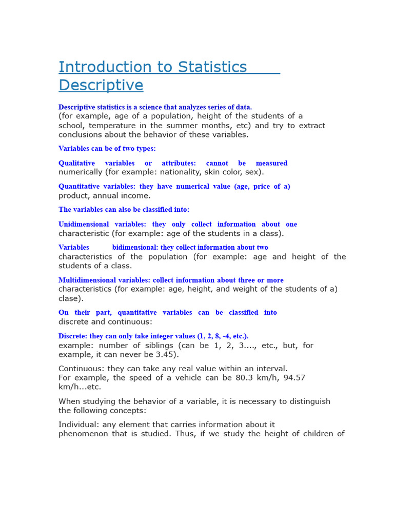 Introduction To Descriptive Statistics | PDF | Mean | Average