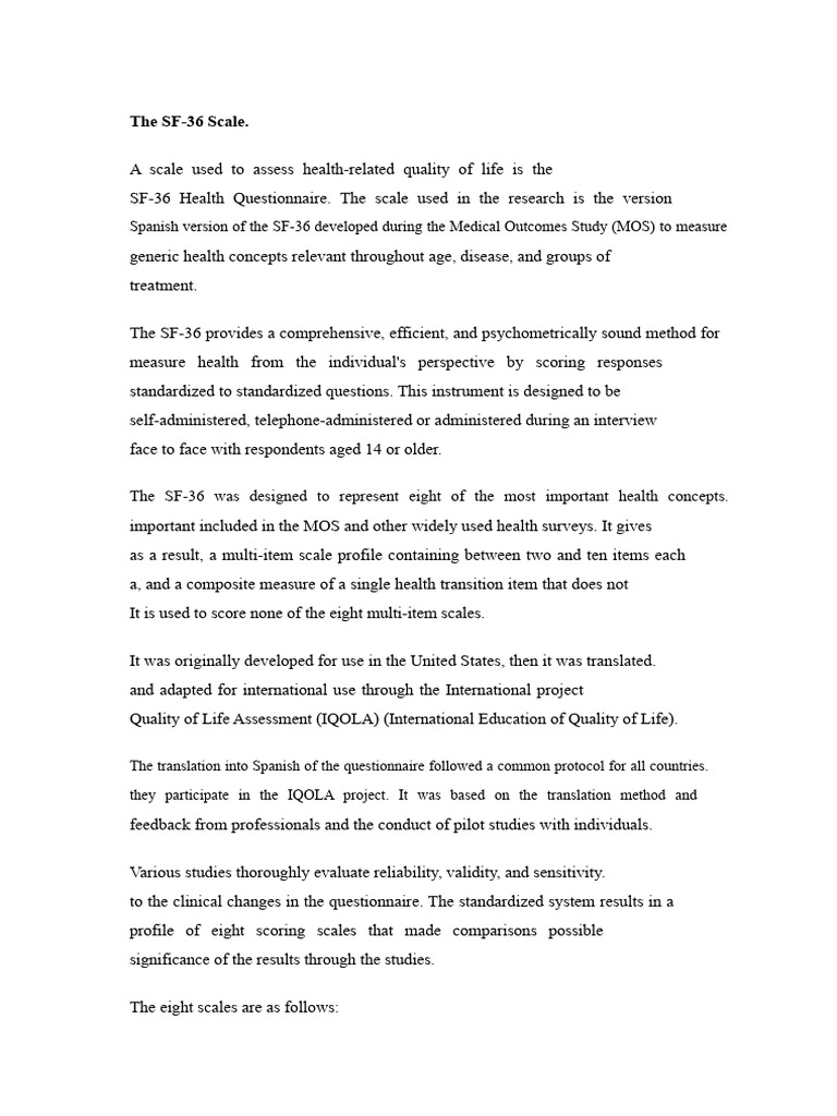 SF-36 Health Questionnaire Overview | PDF | Well Being | Quality Of Life