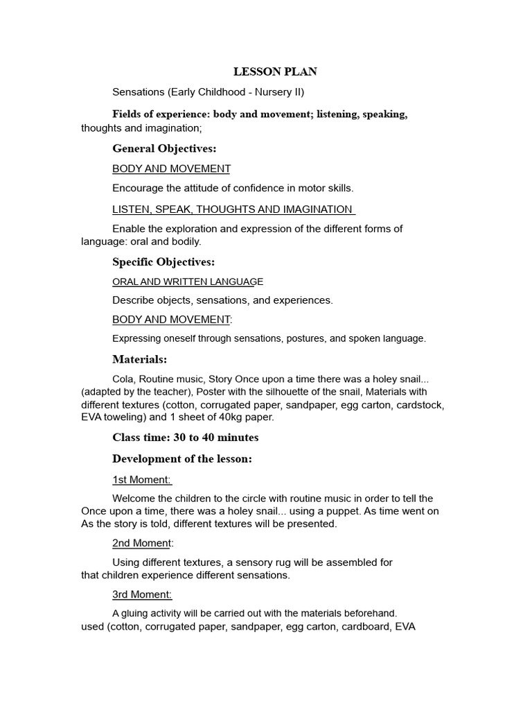 Sensory Exploration Lesson Plan | PDF