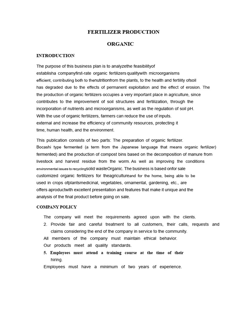 Organic Fertilizer Production Business Plan | PDF | Fertilizer | Soil