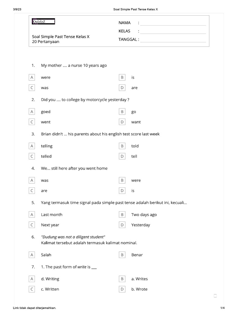 Soal Simple Past Tense Kelas X | PDF