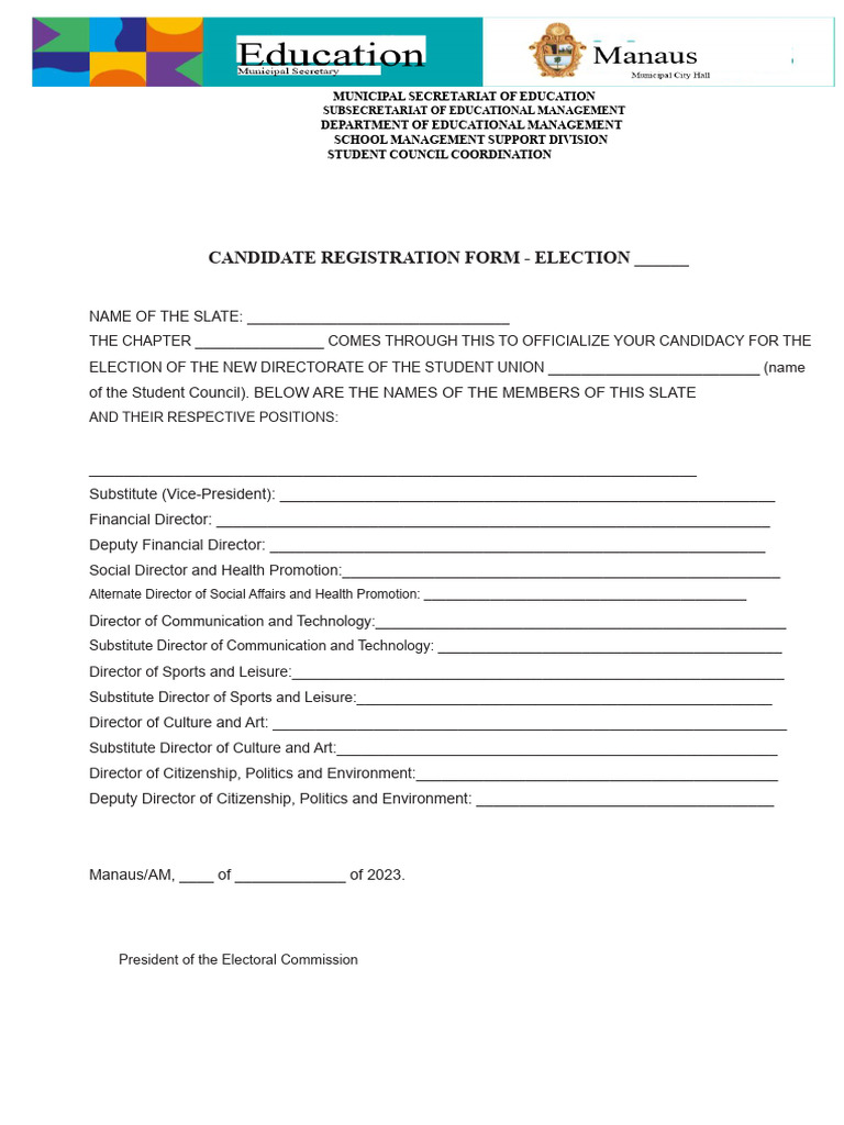 Candidacy Form - Student Union | PDF