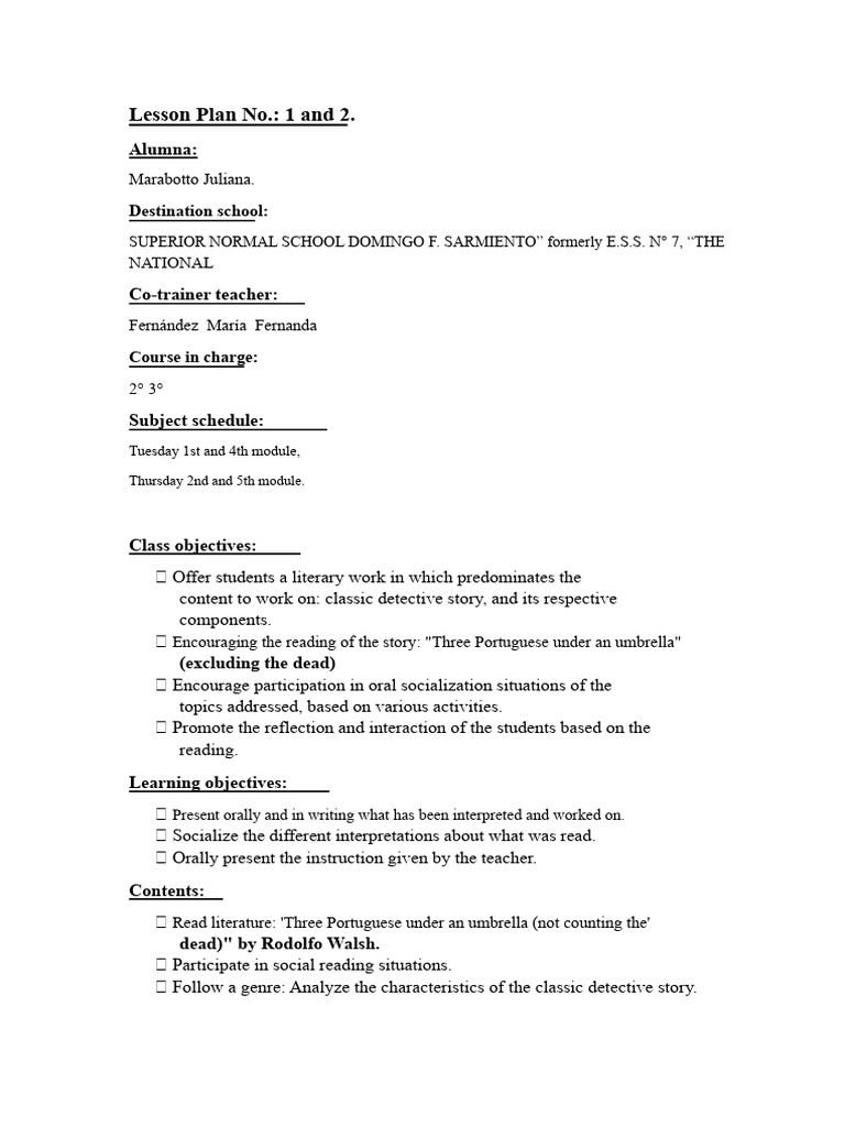 Detective Story Lesson Plans Overview | PDF | Lesson Plan | Detective
