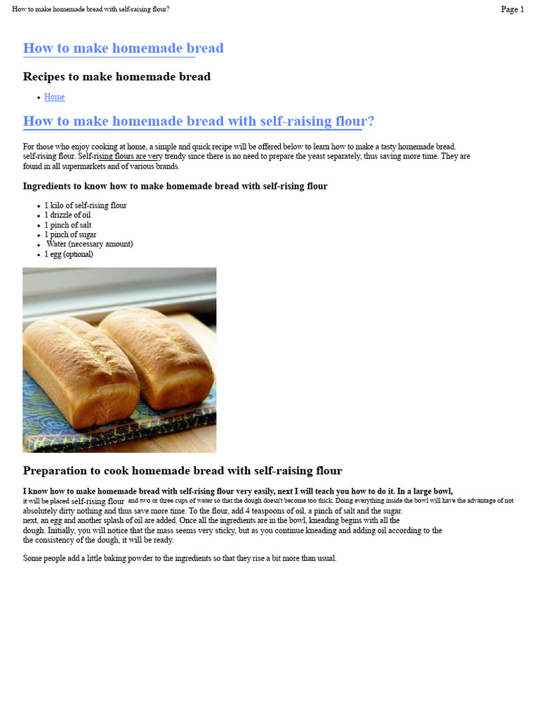 How To Make Homemade Bread With Self-Rising Flour. | PDF | Breads | Dough