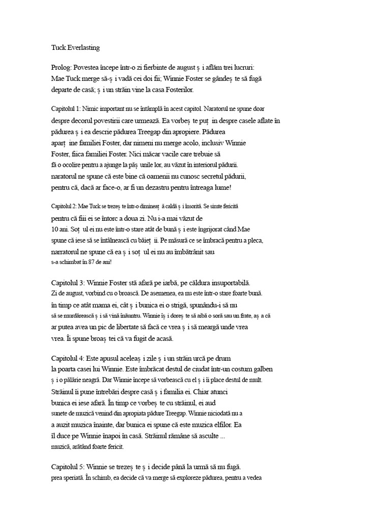 Rezumatul Cărții "Tuck Everlasting" | PDF