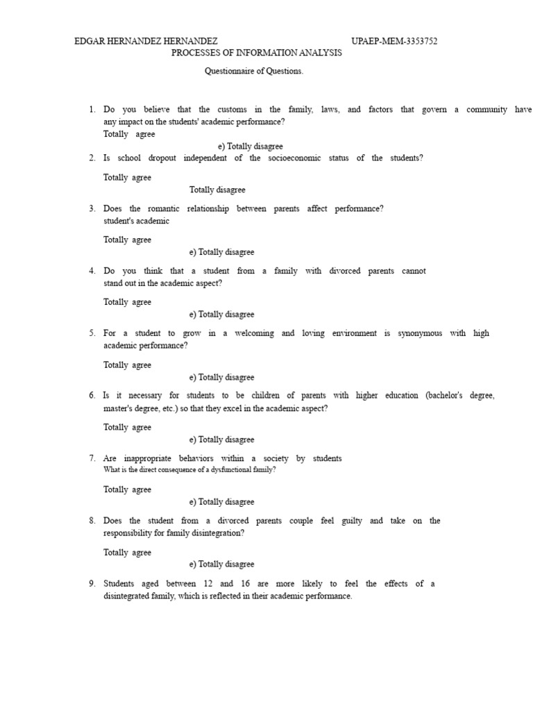 Family Disintegration Questionnaire | PDF