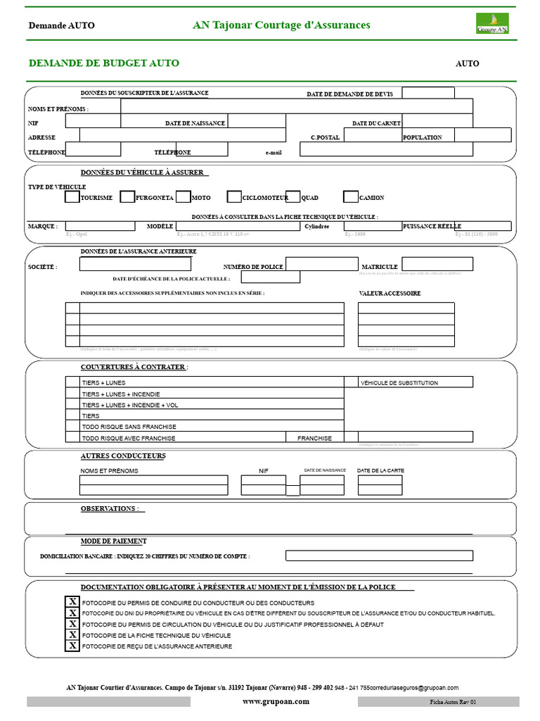 Demande de Devis Assurance Auto | PDF | Assurance | Courtier
