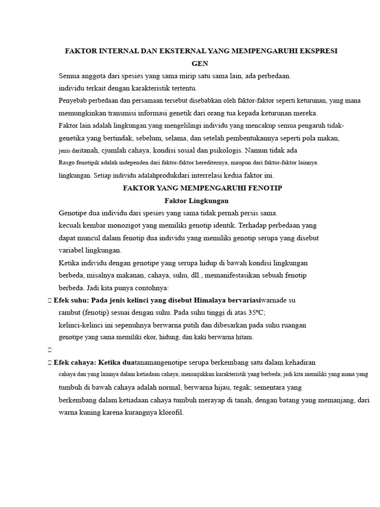 Faktor Internal Dan Eksternal Yang Mempengaruhi Ekspresi Gen | PDF
