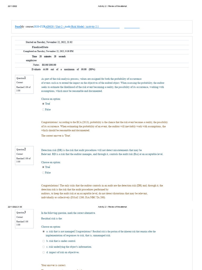 Risk-Based Auditing - Part 2 - Unit 2 Exam | PDF | Audit | Risk