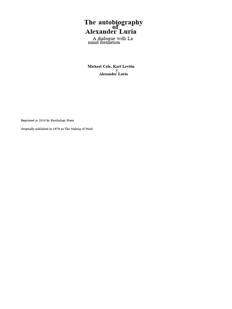Alexander Luria - Autobiography | PDF | Psychology | Mind
