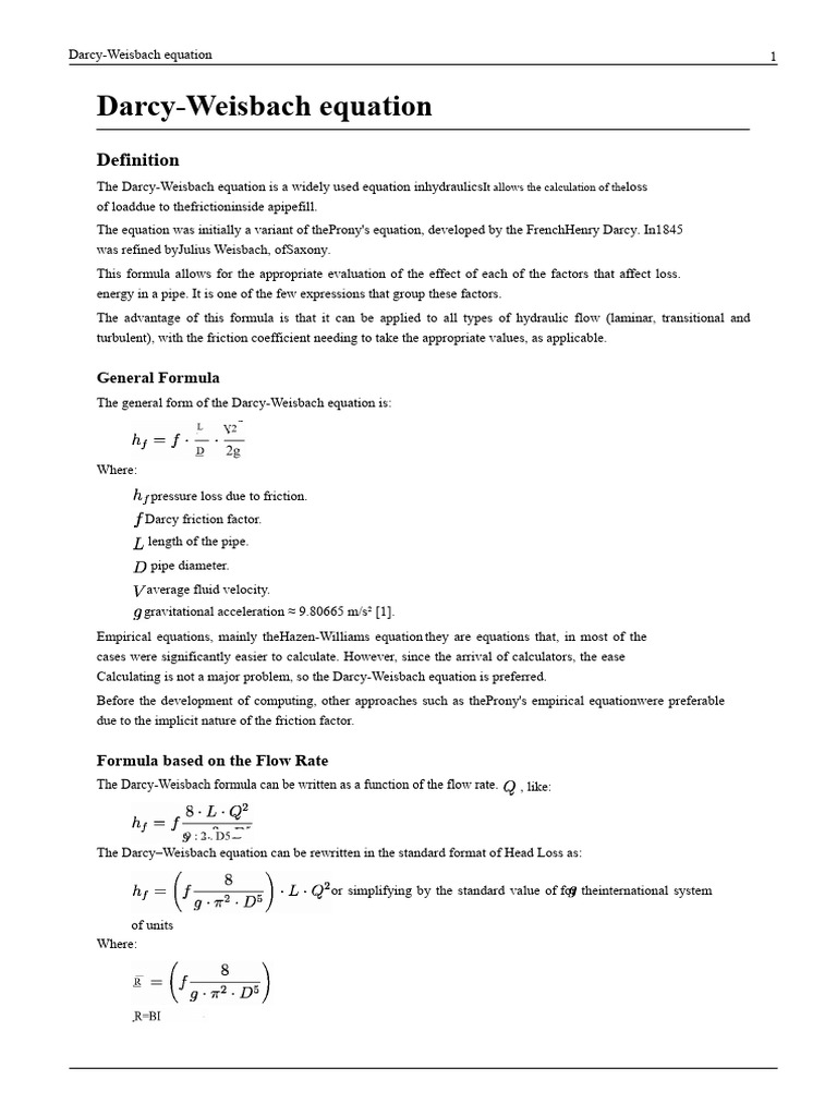 Understanding the Darcy-Weisbach Equation | PDF | Reynolds Number ...