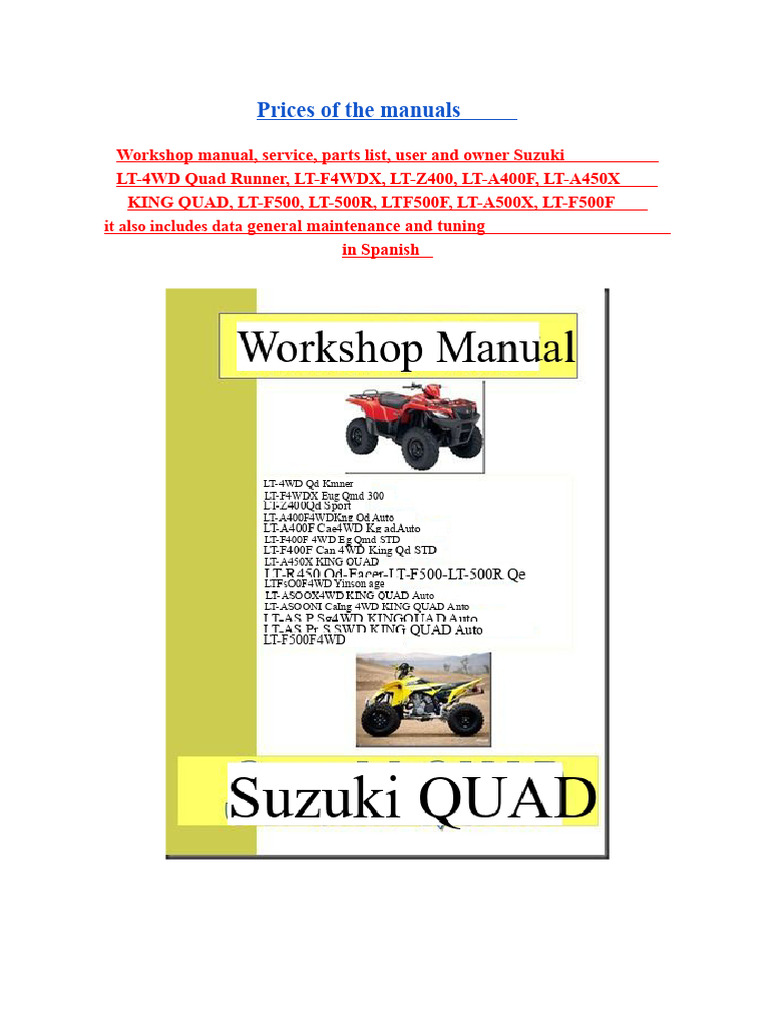 Suzuki ATV Workshop Manuals Available | PDF
