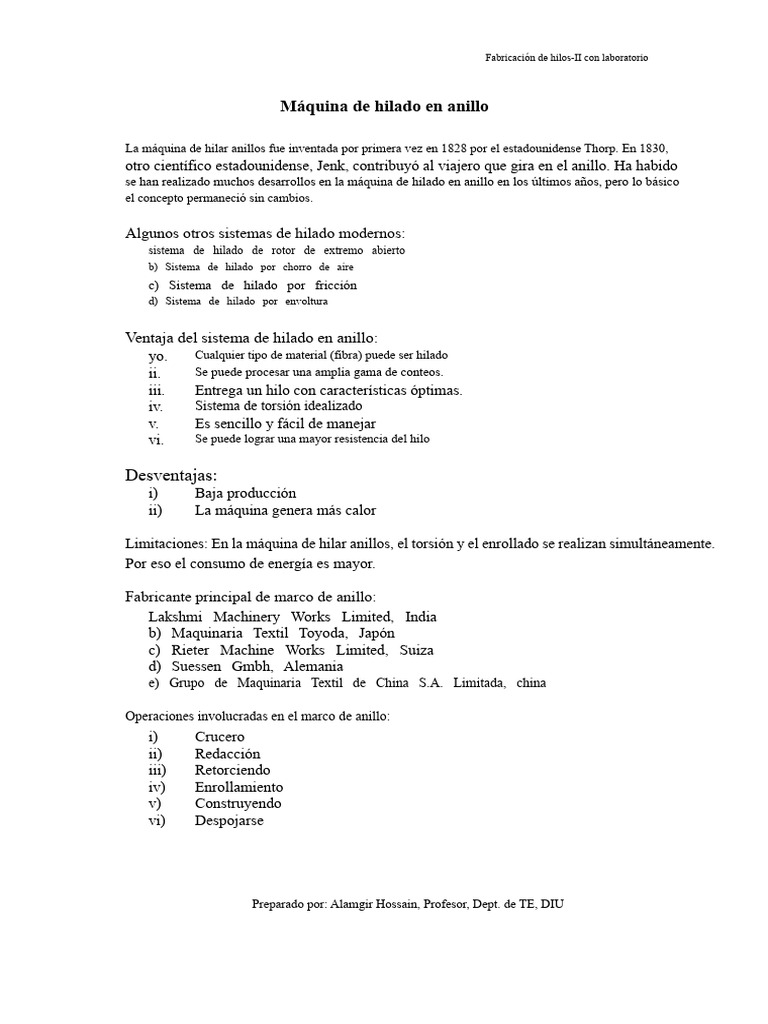 Sistemas de Hilado en Anillo y Laboratorio | PDF | Spinning (Textiles ...