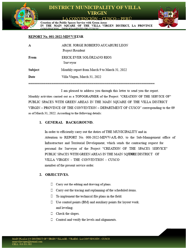 Monthly Topographic Report N-001 | PDF | Surveying | Geographical ...