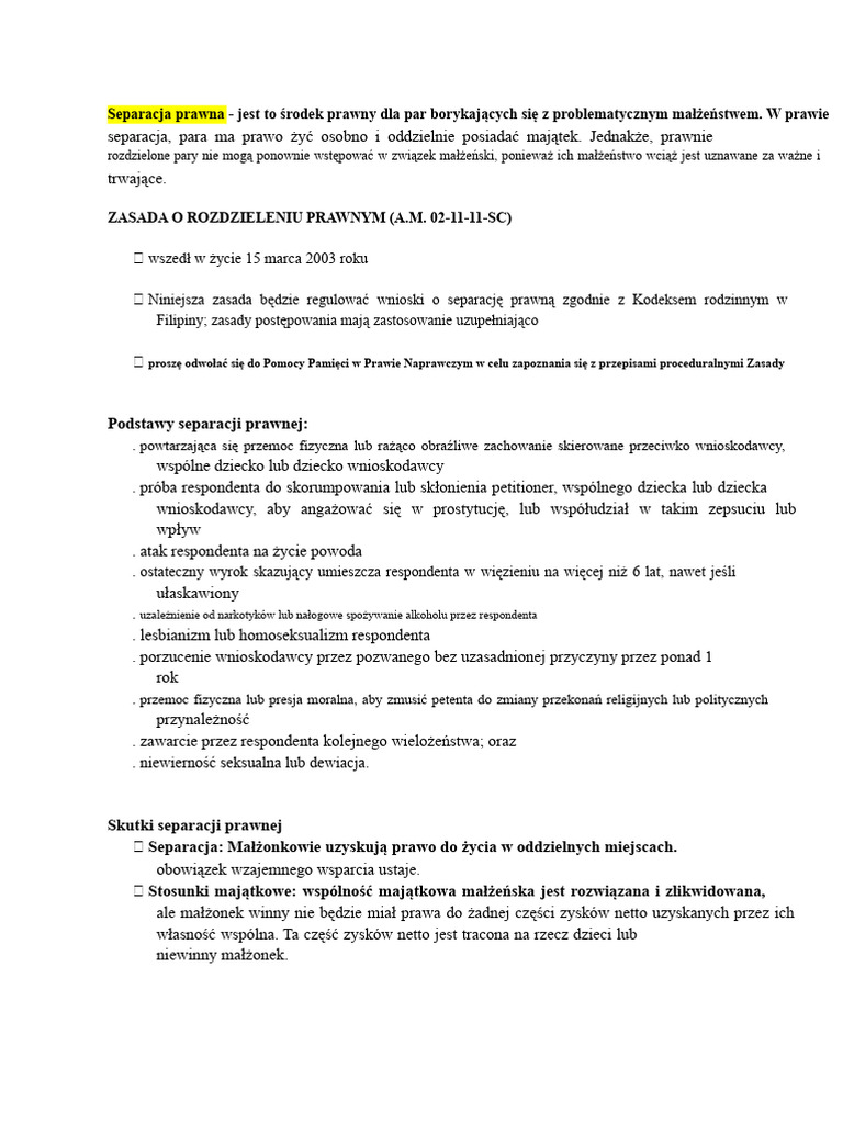 Separacja Prawna | PDF