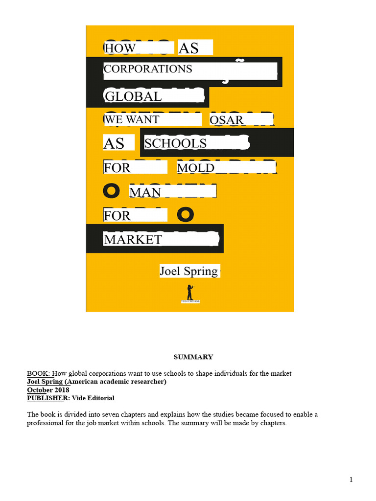 SUMMARY Book Joel Spring | PDF | Human Capital | Market (Economics)