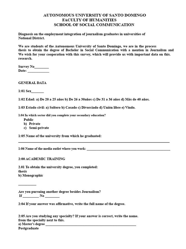Journalism Graduates Employment Survey | PDF | Academic Degree