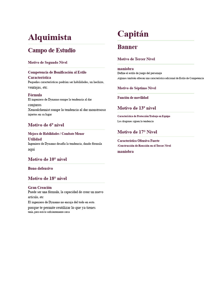 Características y Motivos de Subclases en RPG | PDF