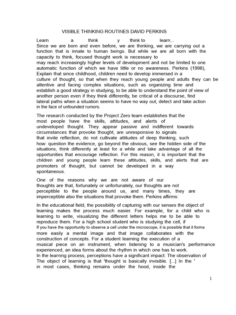 Visible Thinking Routines David Perkins | PDF | Thought | Idea