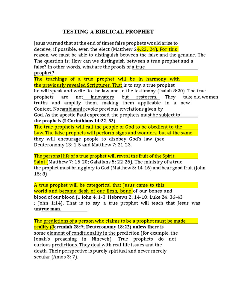 Distinguishing True Biblical Prophets | PDF | Prophet | Jesus
