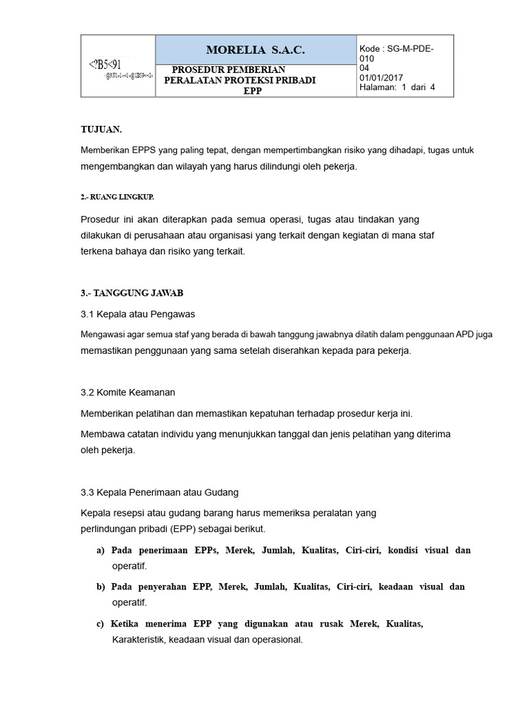 Untuk. 010 - Prosedur Penyediaan Alat Pelindung Diri (APD) | PDF