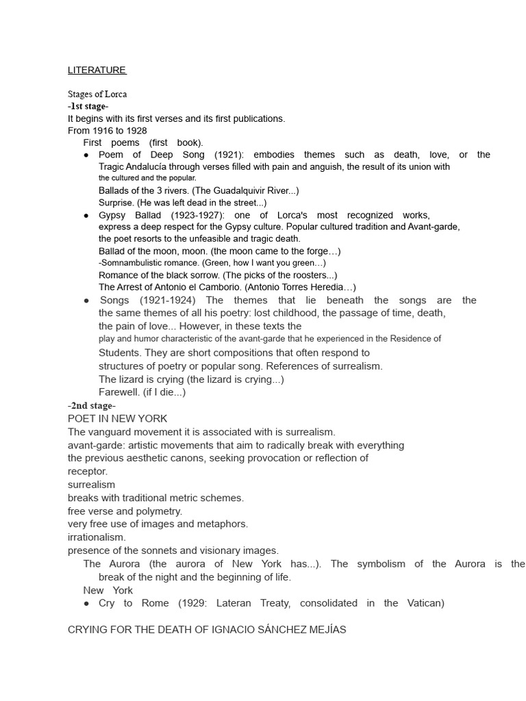 SPANISH NOTES 2nd Year of Bachillerato | PDF | Poetry | Federico García ...