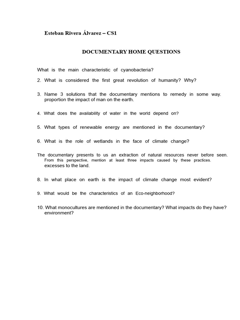Home Documentary Questions | PDF | Climate Change | Renewable Energy