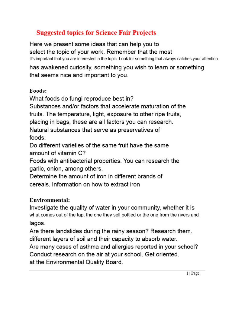 Science Fair Project Ideas Guide | PDF | Plants | Soil
