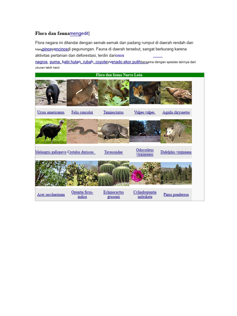 Flora dan Fauna Nuevo León, Meksiko | PDF