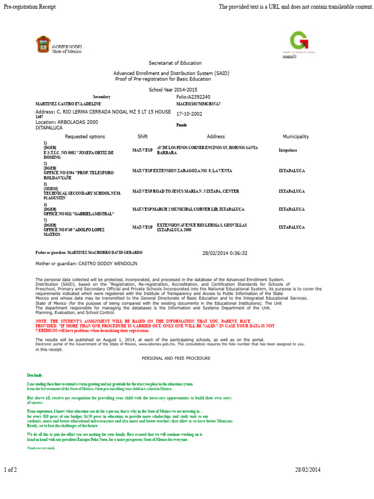 Pre-Registration Receipt | PDF